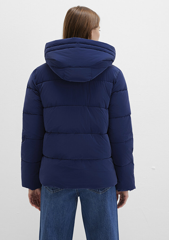 Kapüşonlu Lacivert Şişme Mont - Mavi