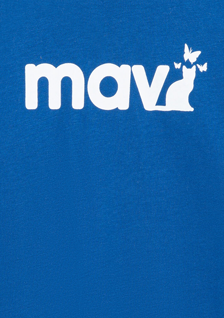 Mavi Logo Baskılı Mavi Uzun Kollu Tişört - Mavi