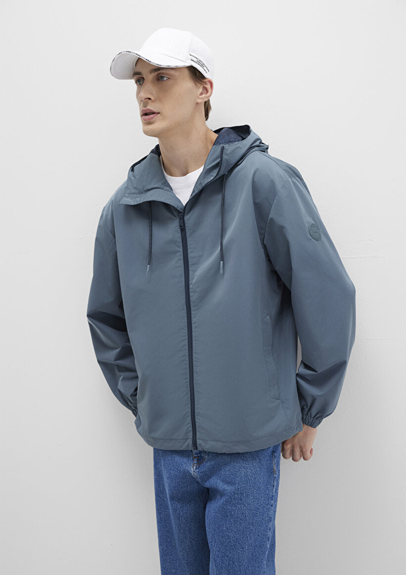 Erkek Kapüşonlu Mavi Mont