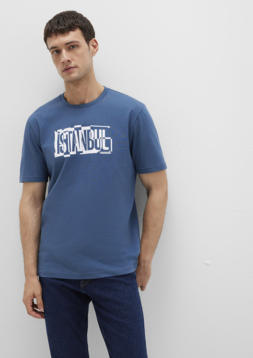 Erkek İstanbul Baskılı Mavi Tişört