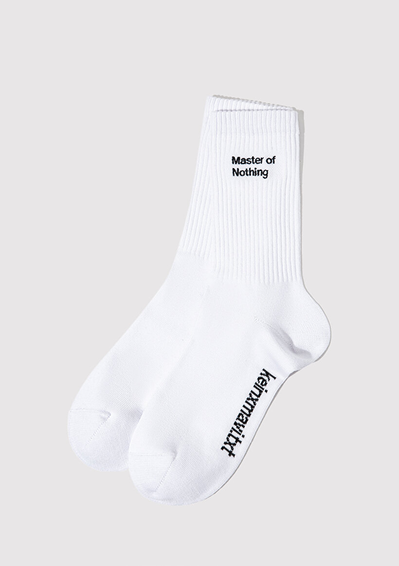 Master of Nothing Nakışlı Beyaz Soket Çorap - Mavi