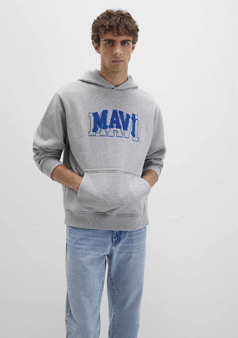 Outlet Erkek Mavi Logo Gri Sweatshirt
