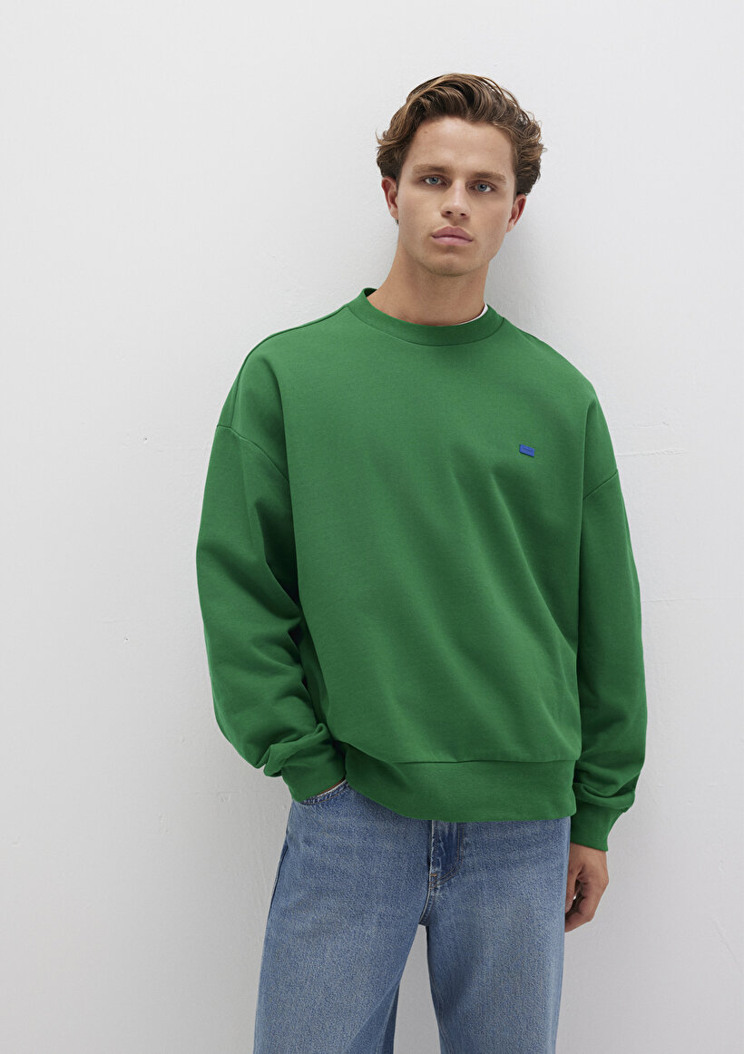 Outlet Erkek Silikon Logo Baskılı Yeşil Bisiklet Yaka Sweatshirt