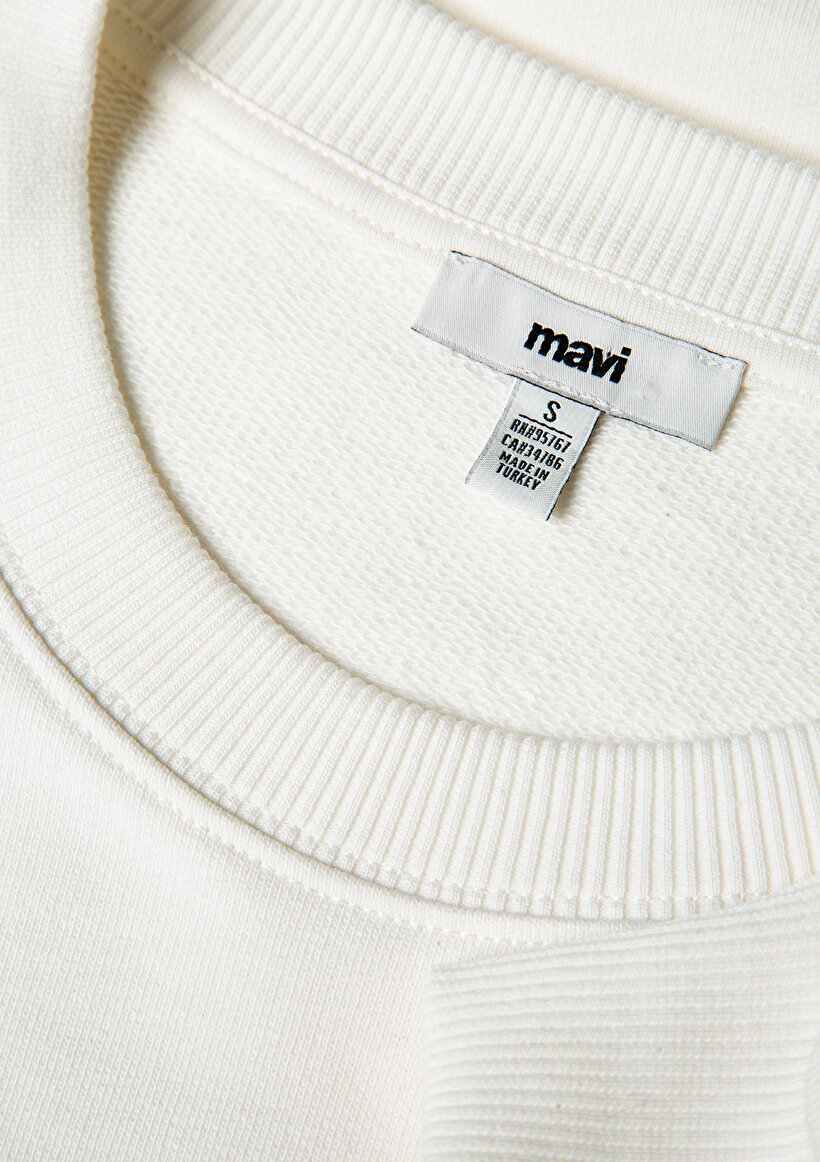 Outlet Kadın Mavi Collection Baskılı Ekru Sweatshirt