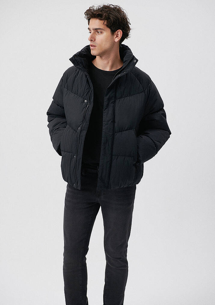 Oversize Siyah Şişme Mont - Mavi