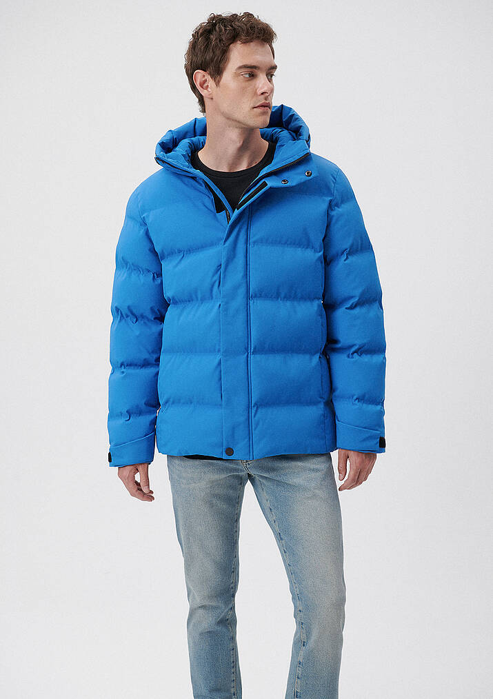 Kapüşonlu Mavi Şişme Mont - Mavi