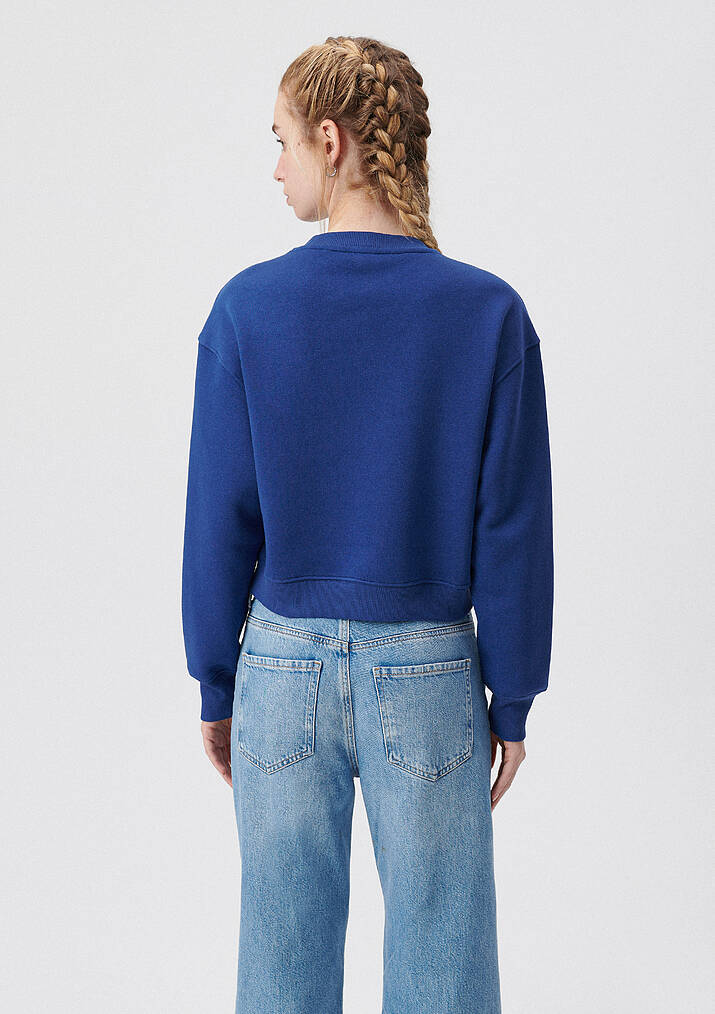 Mavi Logo Baskılı Lacivert Crop Sweatshirt - Mavi