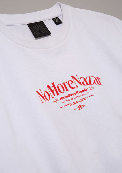 No More Nazar Baskılı Beyaz Tişört - Mavi