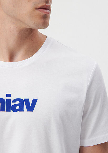 Miav Baskılı Beyaz Tişört - Mavi