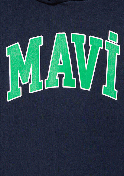 Mavi Logo Baskılı Lacivert Kapüşonlu Sweatshirt - Mavi