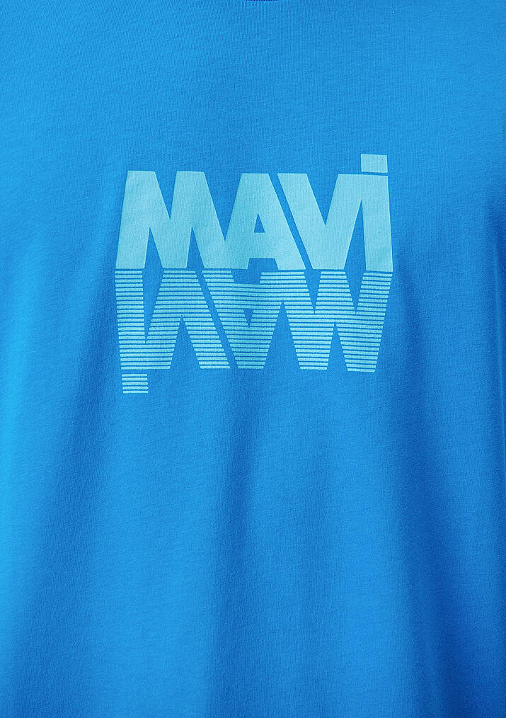 Mavi Logo Baskılı Mavi Tişört - Mavi