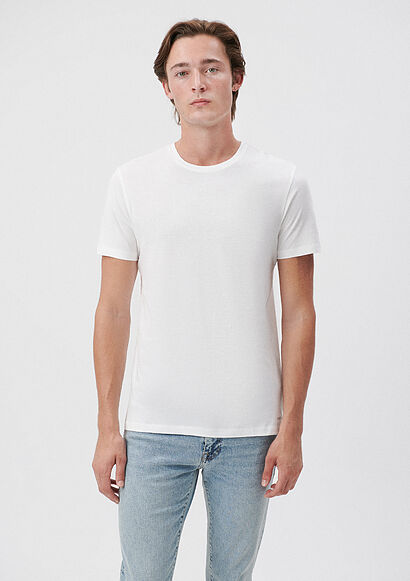 Beyaz Basic Tişört - Mavi